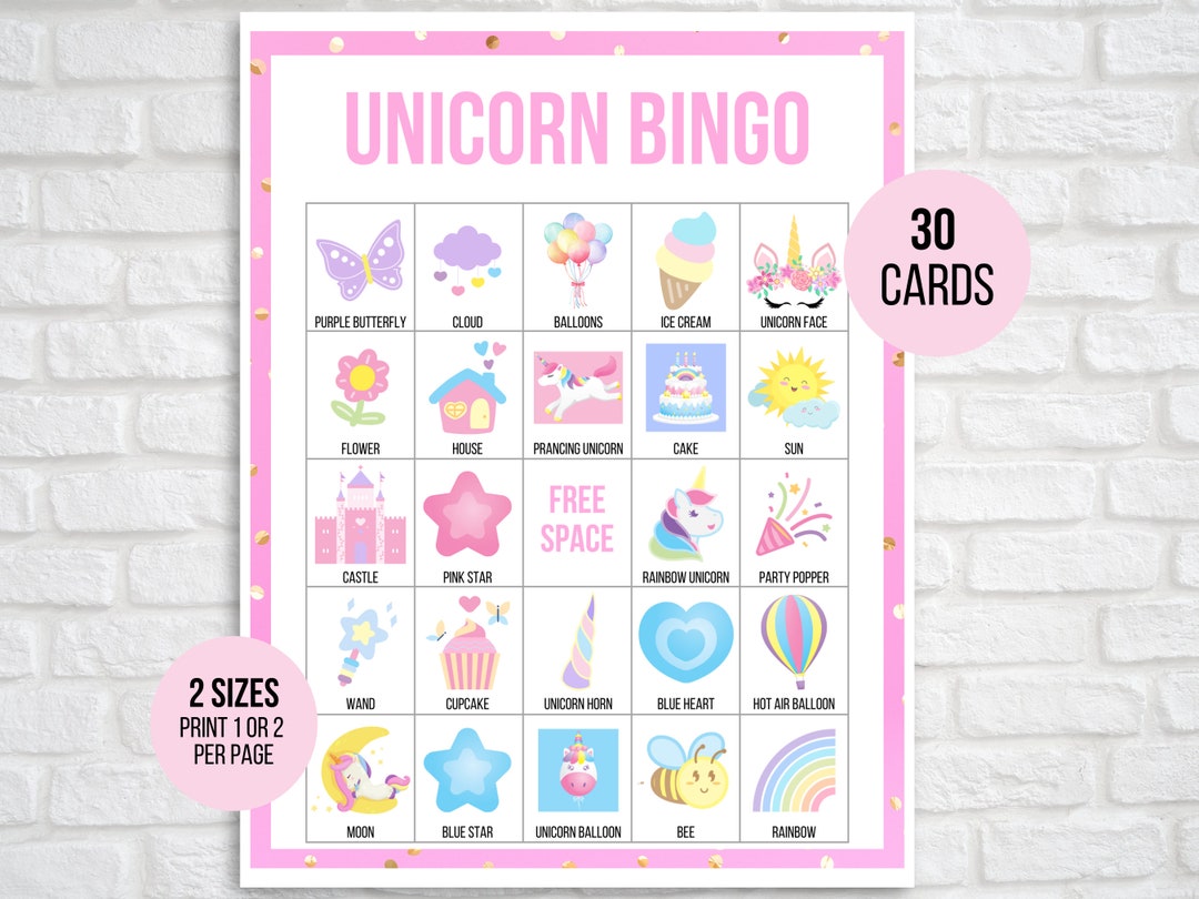 Unicorn Bingo, 30 Printable Unicorn Bingo Cards, Unicorn Birthday ...