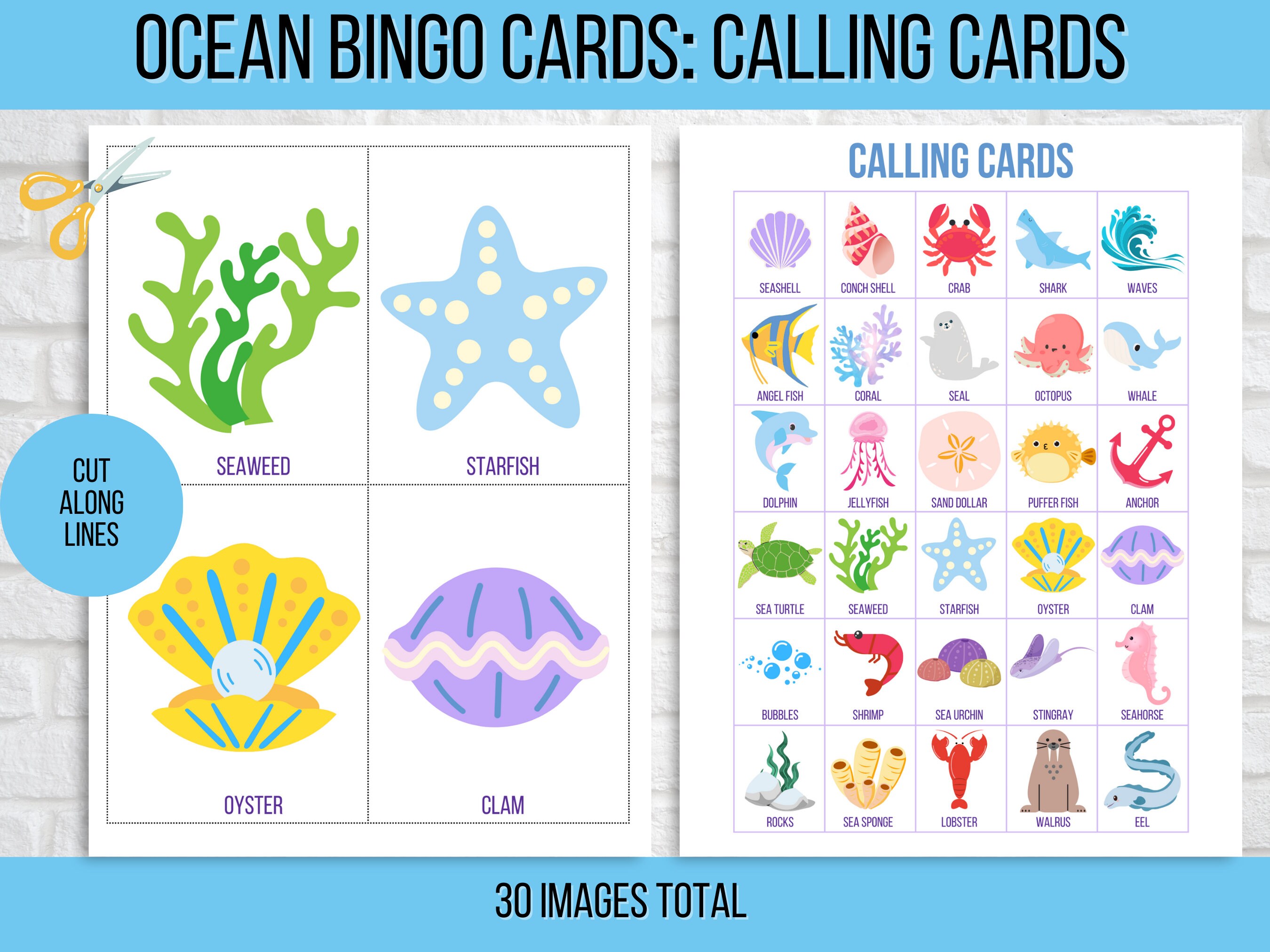 Ocean Bingo Under the Sea Bingo 30 Printable Ocean Bingo - Etsy