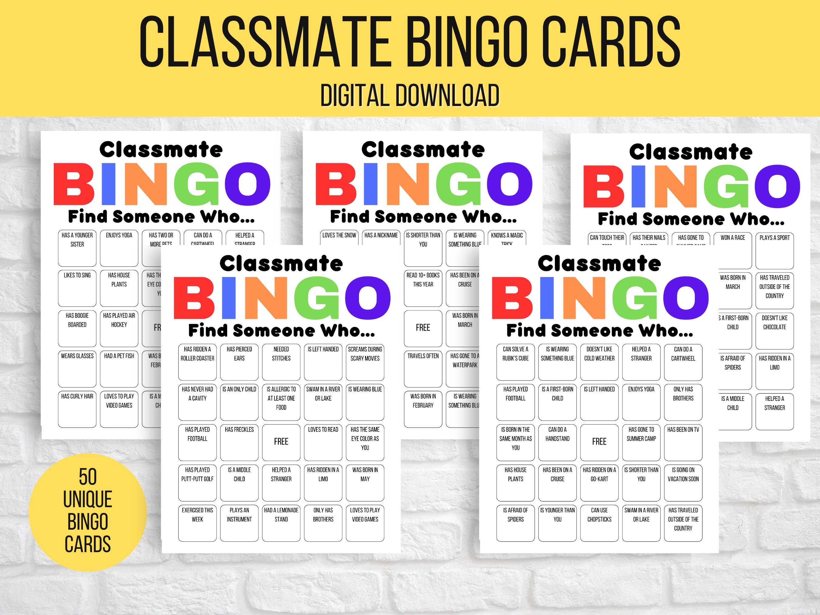 Classmate Bingo Get to Know You Bingo Find Someone Who - Etsy