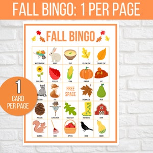 Fall Bingo, 30 Fall Bingo Cards, Fall Picture Bingo, Autumn Bingo ...