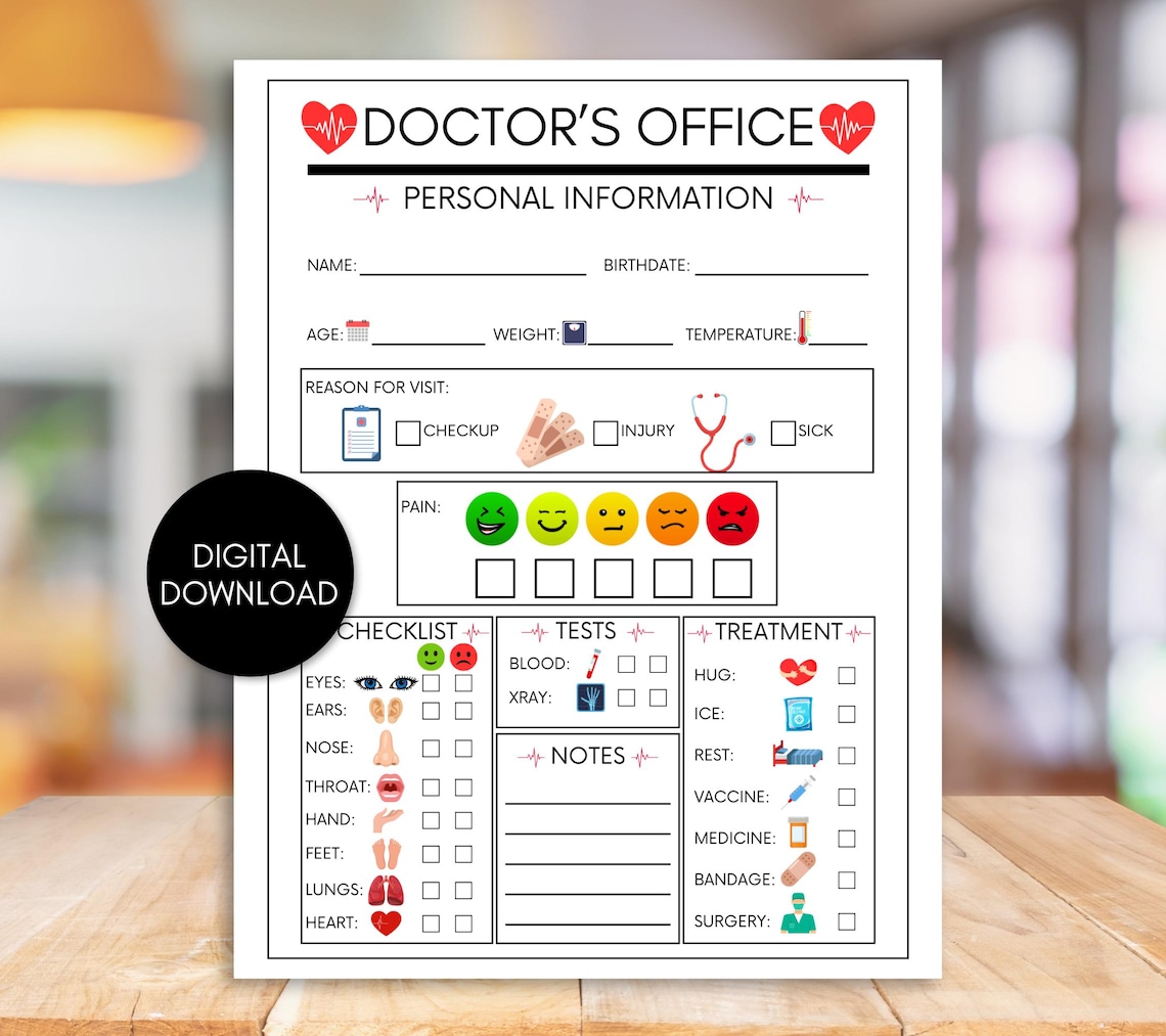 Doctors and Nurses Pretend Play, Patient Report Form, Doctor Printable ...