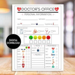 Doctors and Nurses Pretend Play, Patient Report Form, Doctor Printable ...