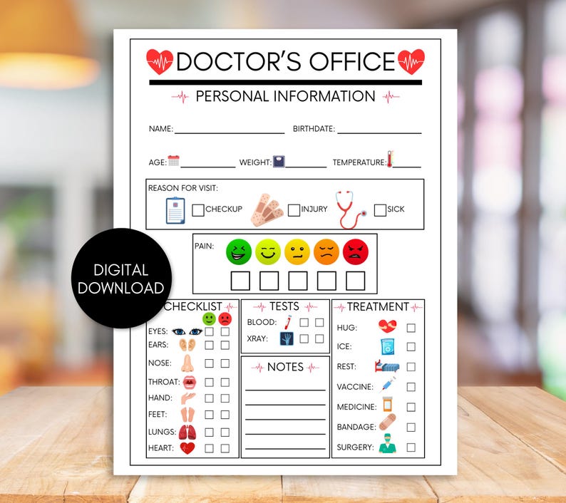 Doctors and Nurses Pretend Play, Patient Report Form, Doctor Printable ...