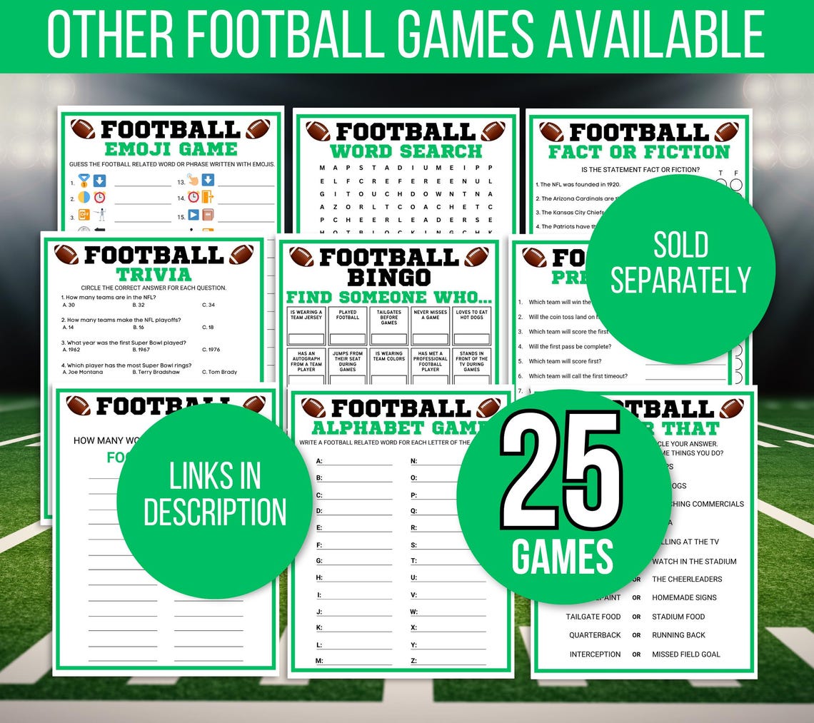 Football Bingo, 30 Printable Football Bingo Cards, Football Game ...