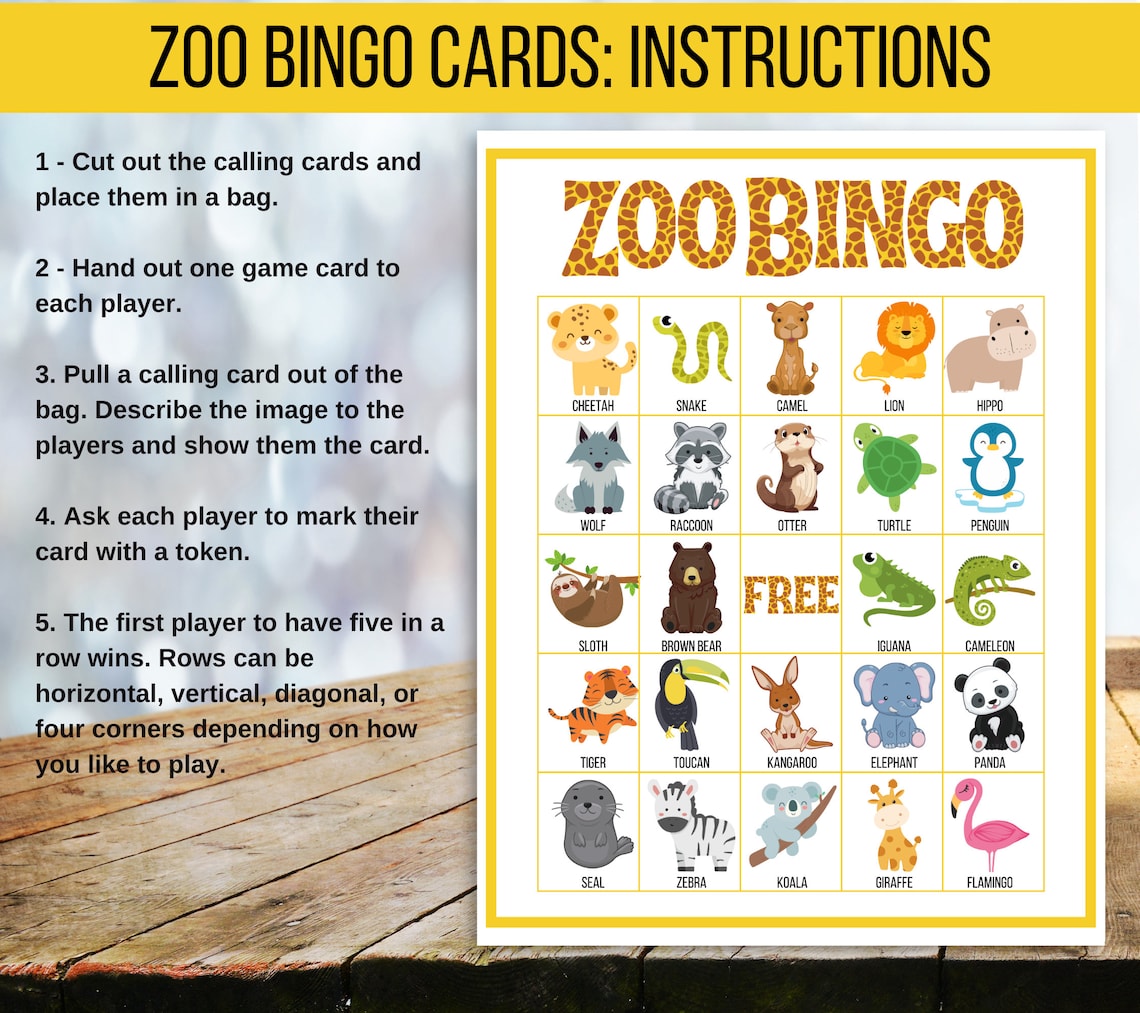 Zoo Bingo, 30 Printable Zoo Bingo Cards, Animal Bingo, Zoo Party Game ...