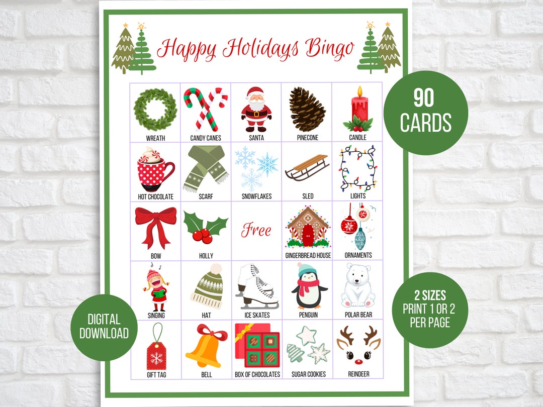Holiday Bingo, 90 Holiday Bingo Cards, Holiday Activity, Kids Holiday ...