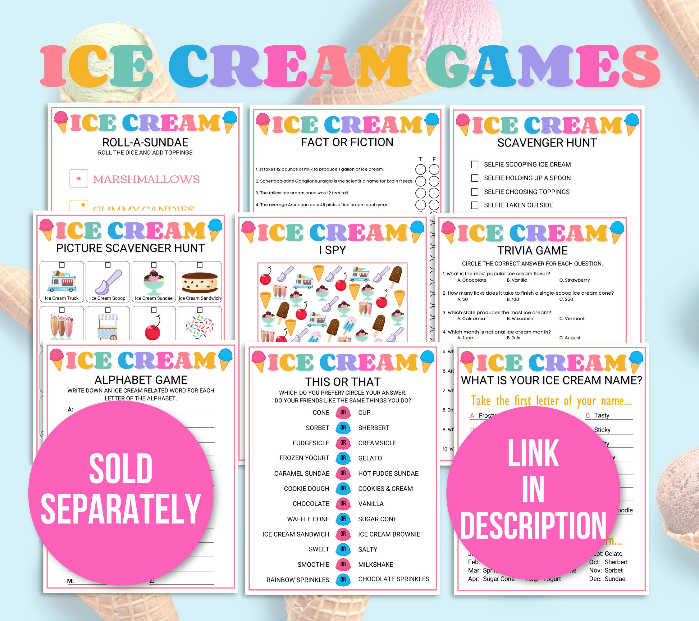 Ice Cream Bingo, 30 Printable Ice Cream Bingo Cards, Ice Cream Birthday ...