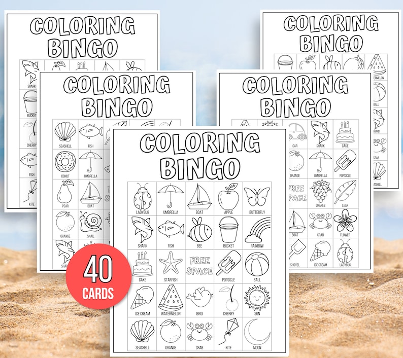 Coloring Bingo, 40 Coloring Bingo Cards, Coloring Bingo Game, Coloring ...