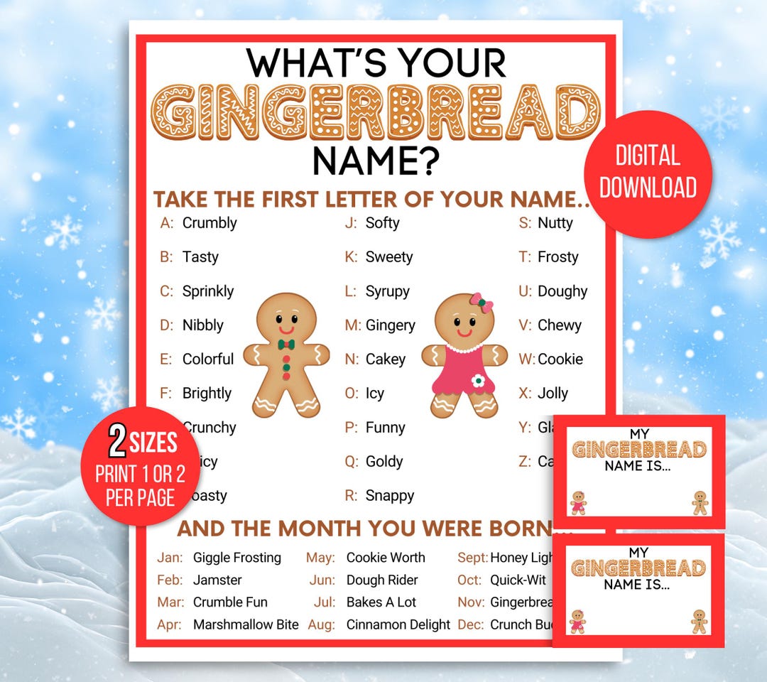 What's Your Gingerbread Name, Gingerbread Name Game, Gingerbread Games ...