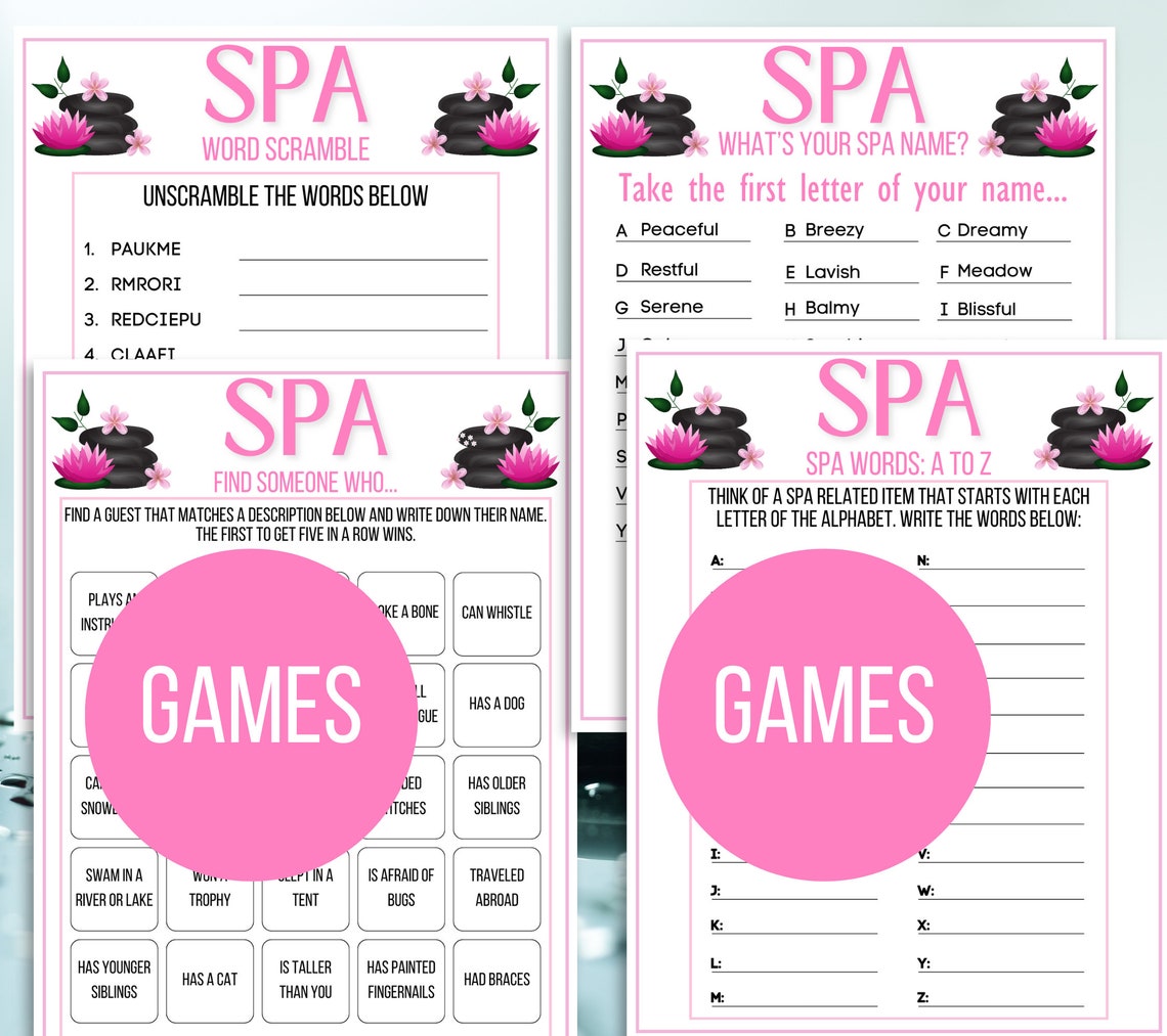 Spa Party Games Printable, Spa Party Activities, Girls Spa Party Games ...