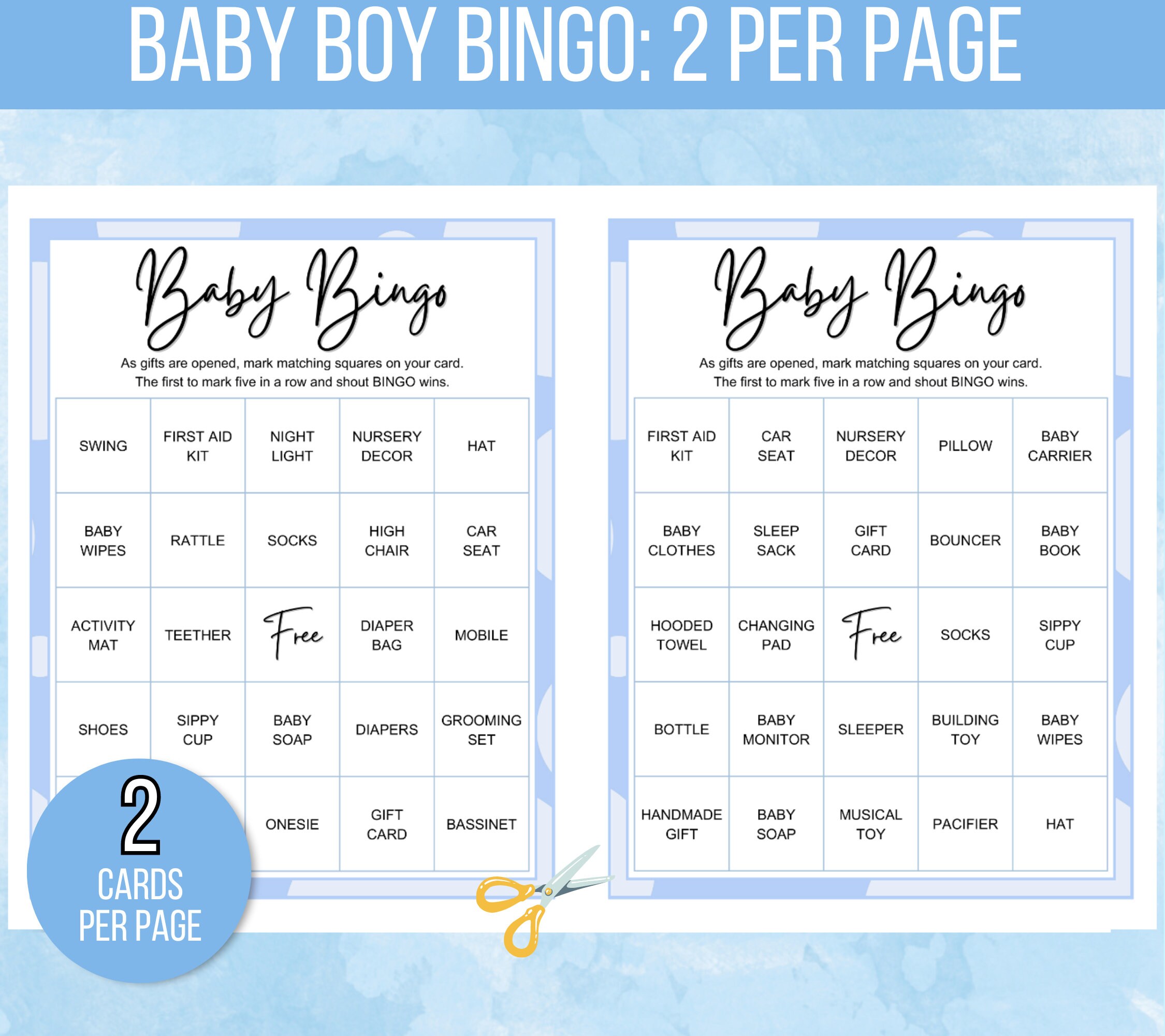 Baby Boy Bingo, 60 Baby Boy Bingo Cards, Baby Shower Bingo, Baby Shower ...
