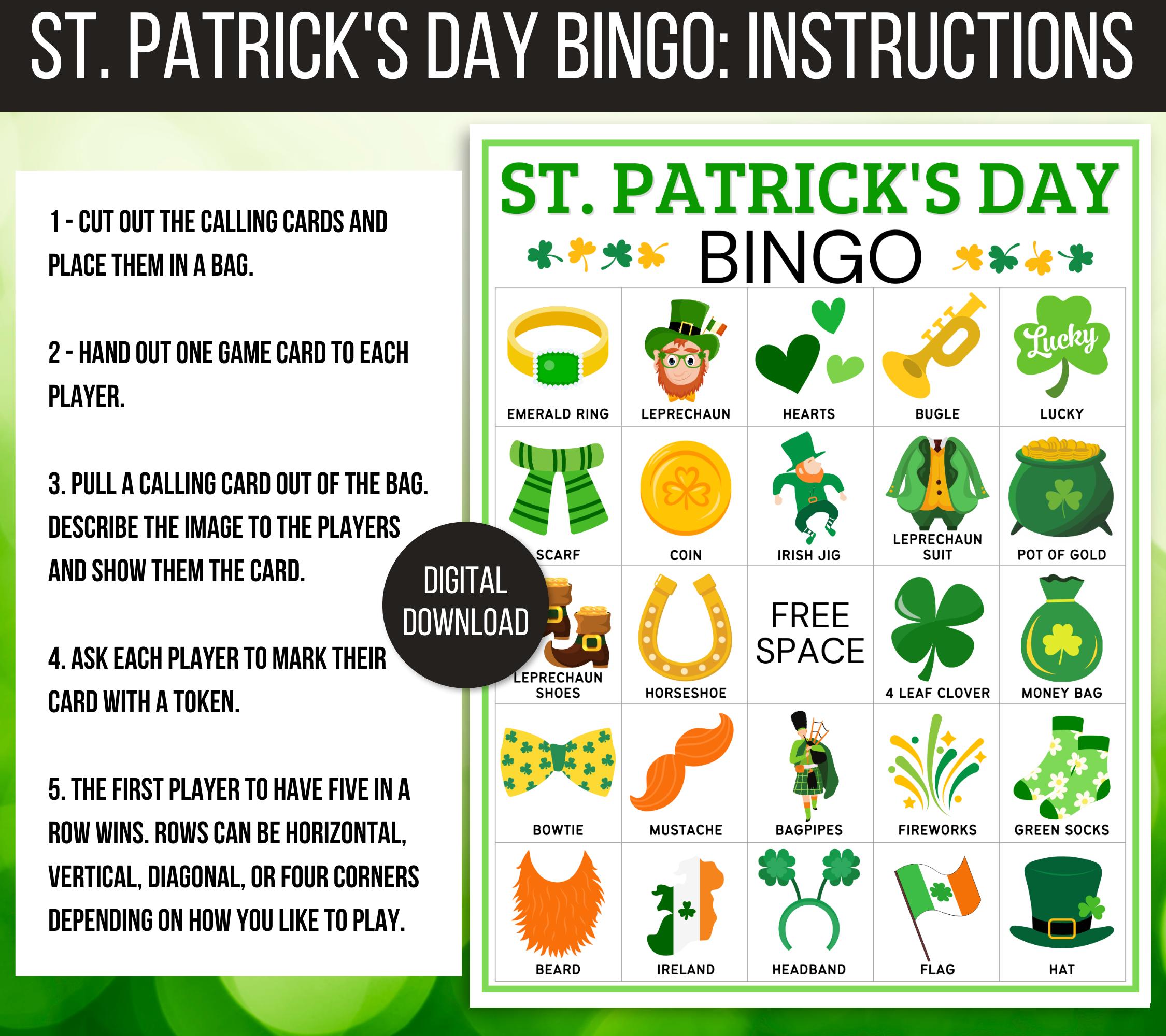 St. Patrick's Day Bingo, 50 St. Patrick's Bingo Cards, St. Patrick's ...
