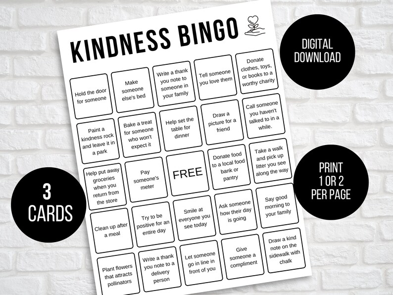 Kindness Bingo 3 Kindness Bingo Cards Acts of Kindness - Etsy