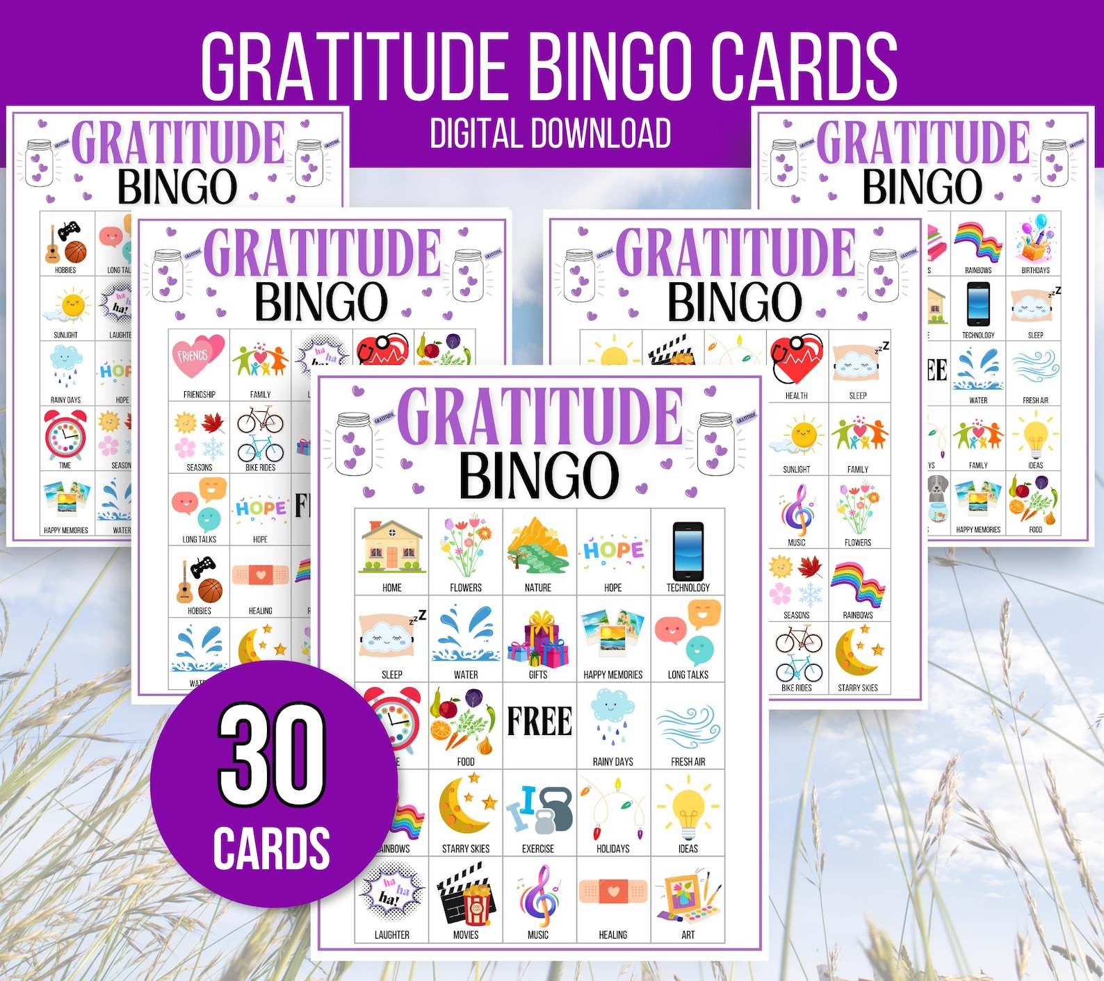 Gratitude Bingo, 30 Gratitude Bingo Cards, Mindfulness Bingo, Gratitude ...