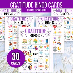 Gratitude Bingo, 30 Gratitude Bingo Cards, Mindfulness Bingo, Gratitude ...