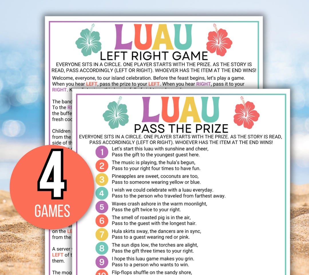 Luau Pass the Prize Games, Luau Left Right Games, Luau Party Games ...