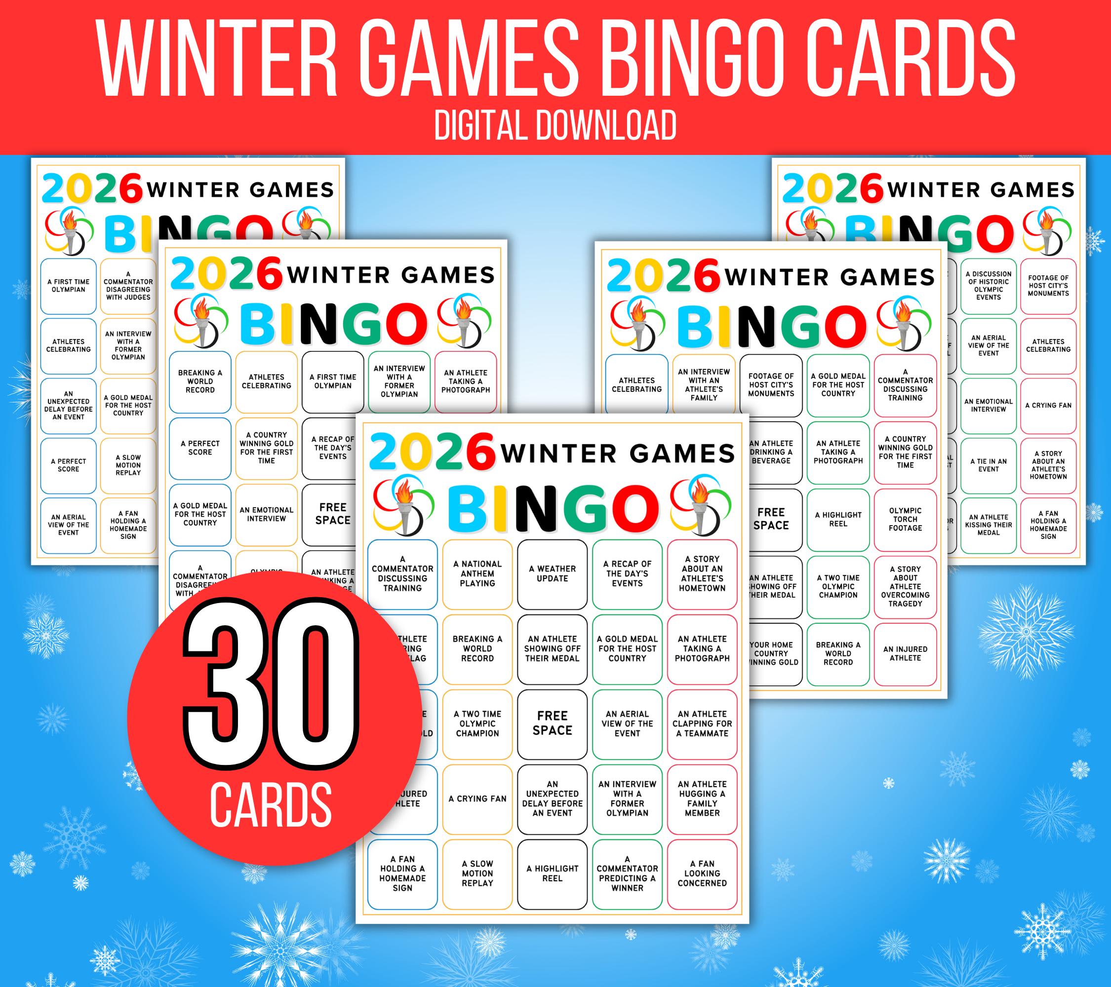 Winter Games Bingo, 30 Winter Games Watch Party Bingo Cards, Winter ...