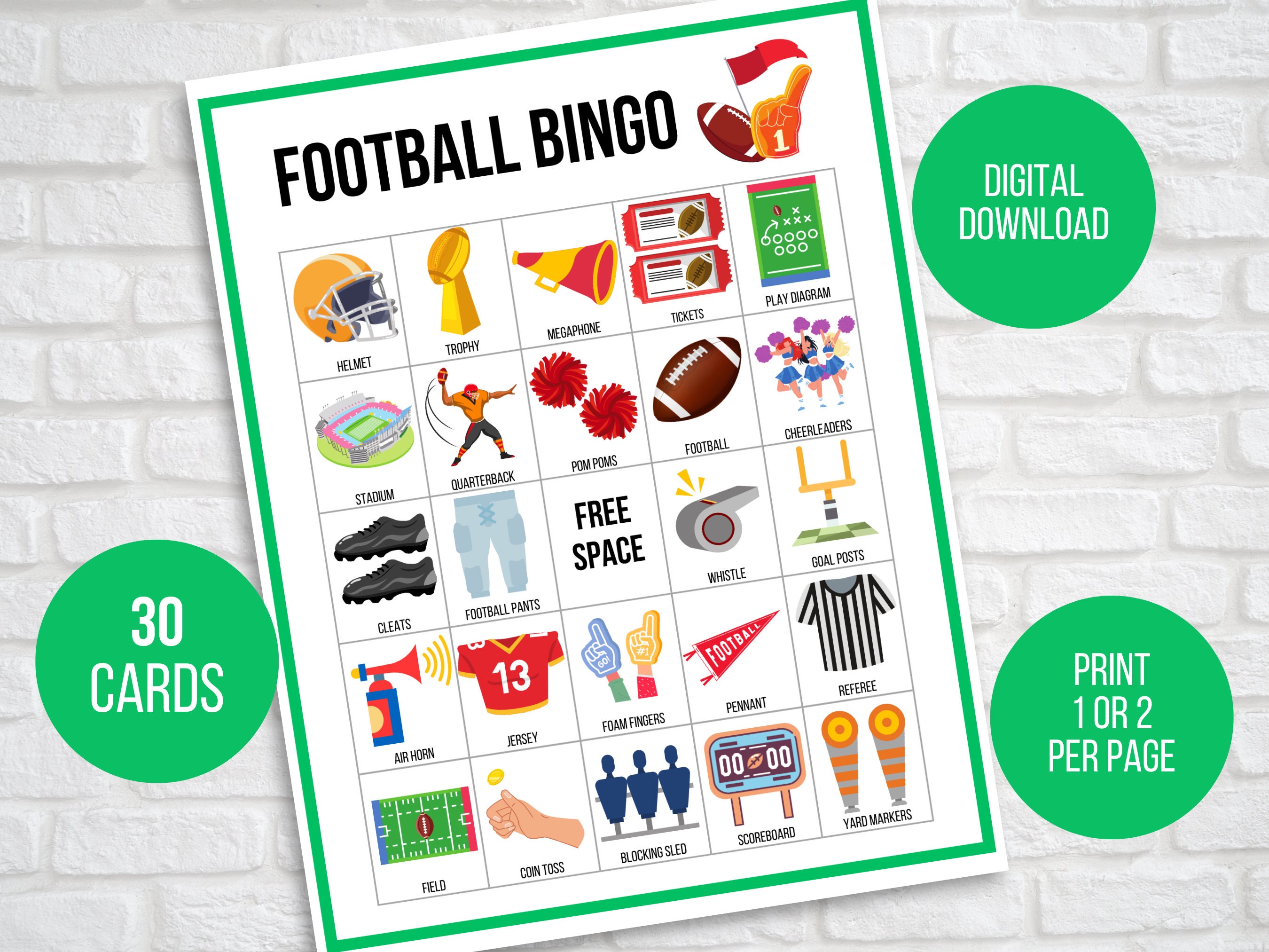 Football Bingo 30 Unique Printable Football Bingo Cards - Etsy