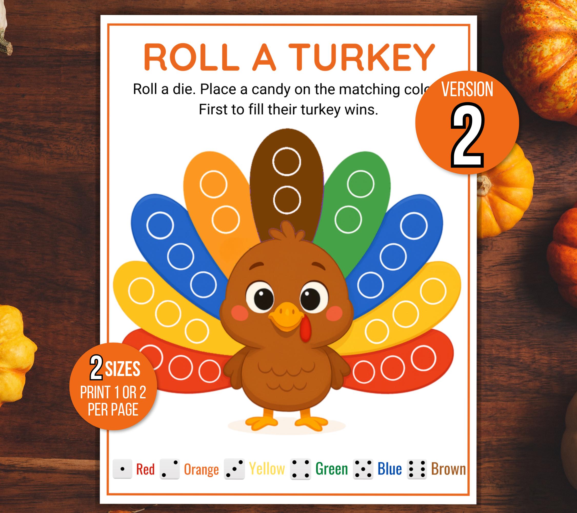 Thanksgiving Roll a Turkey Family Game, Roll a Turkey Kids Game, DIY ...