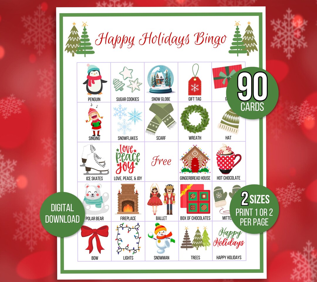 Holiday Bingo, 90 Holiday Bingo Cards, Holiday Activity, Kids Holiday ...