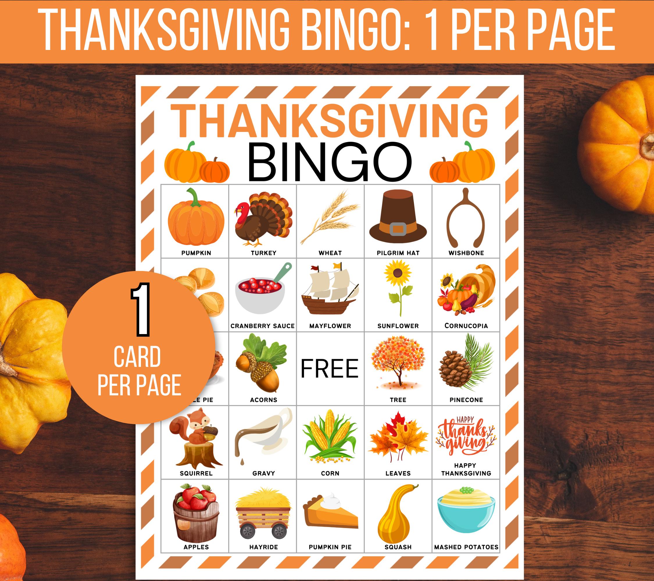 Thanksgiving Bingo, 50 Thanksgiving Bingo Cards, Thanksgiving Activity ...