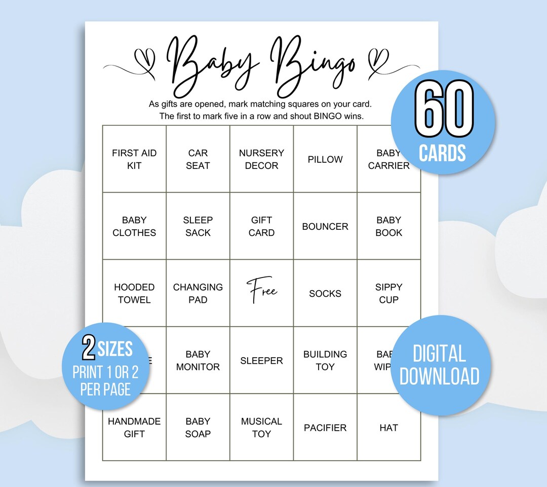 Baby Boy Bingo, 60 Baby Boy Bingo Cards, Baby Boy Bingo Game, Baby ...