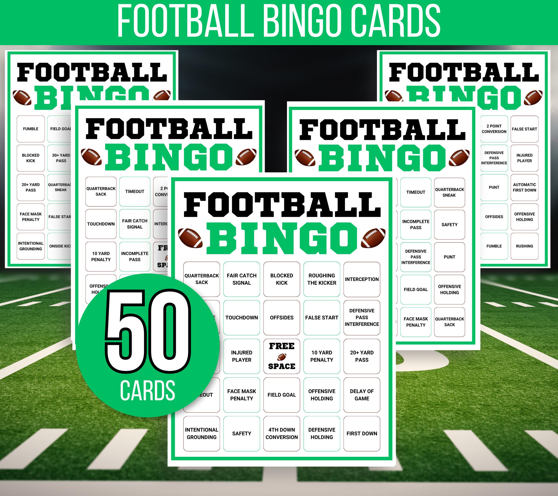 Football Bingo, 50 Unique Printable Football Bingo Cards, Football Game ...