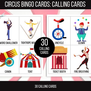 Circus Bingo, 30 Printable Circus Bingo Cards, Circus Party Game ...