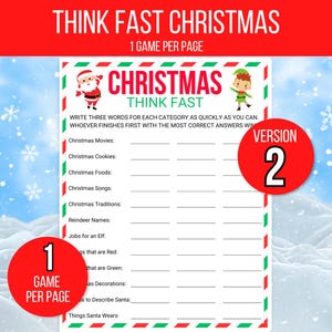 Think Fast Christmas Game, Fun Christmas Game, Printable Christmas Game ...