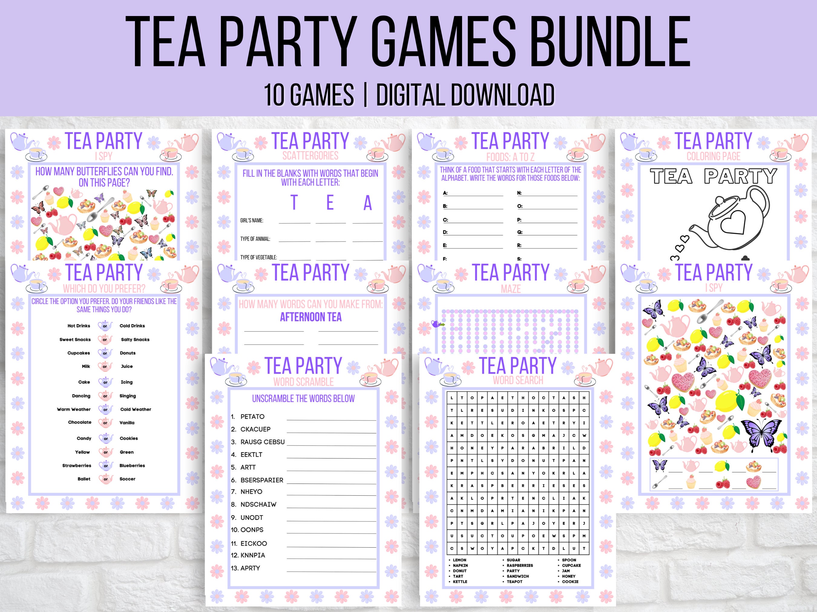 Tea Party Games Printable Tea Party Activities Girls Tea - Etsy Australia