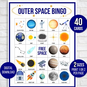 Outer Space Bingo, Solar System Bingo, Astronomy Bingo, 40 Printable ...