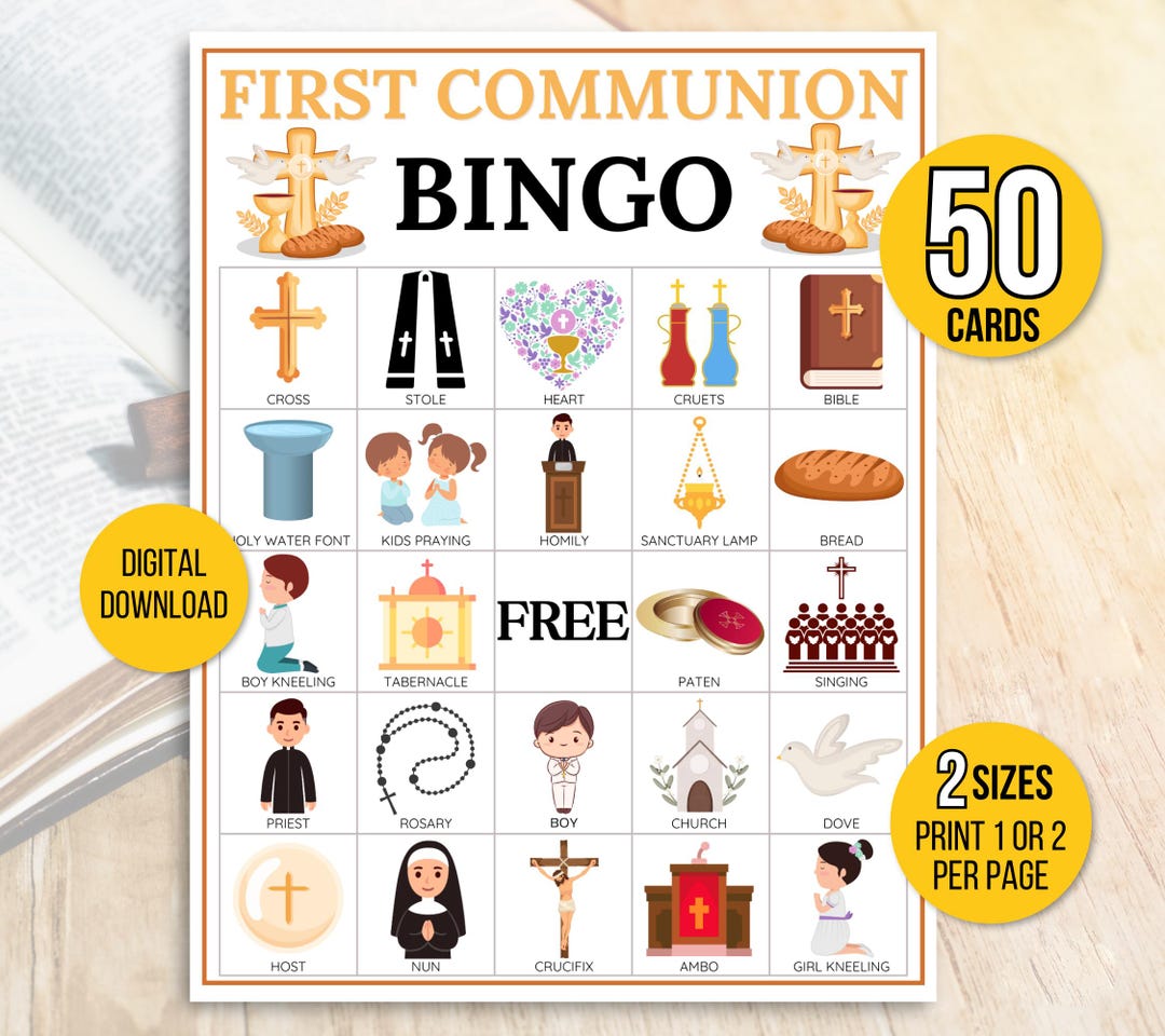 First Communion Bingo, 50 First Communion Bingo Cards, Bible Bingo ...