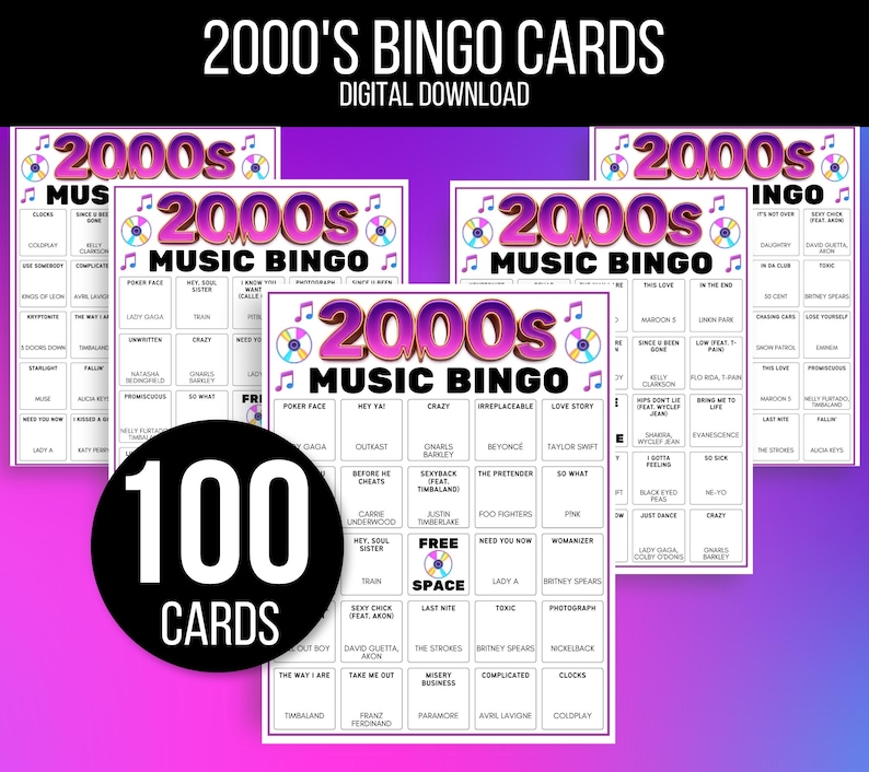 2000s Bingo, 2000s Song Bingo, 2000s Music Bingo, 2000s Retro Bingo ...