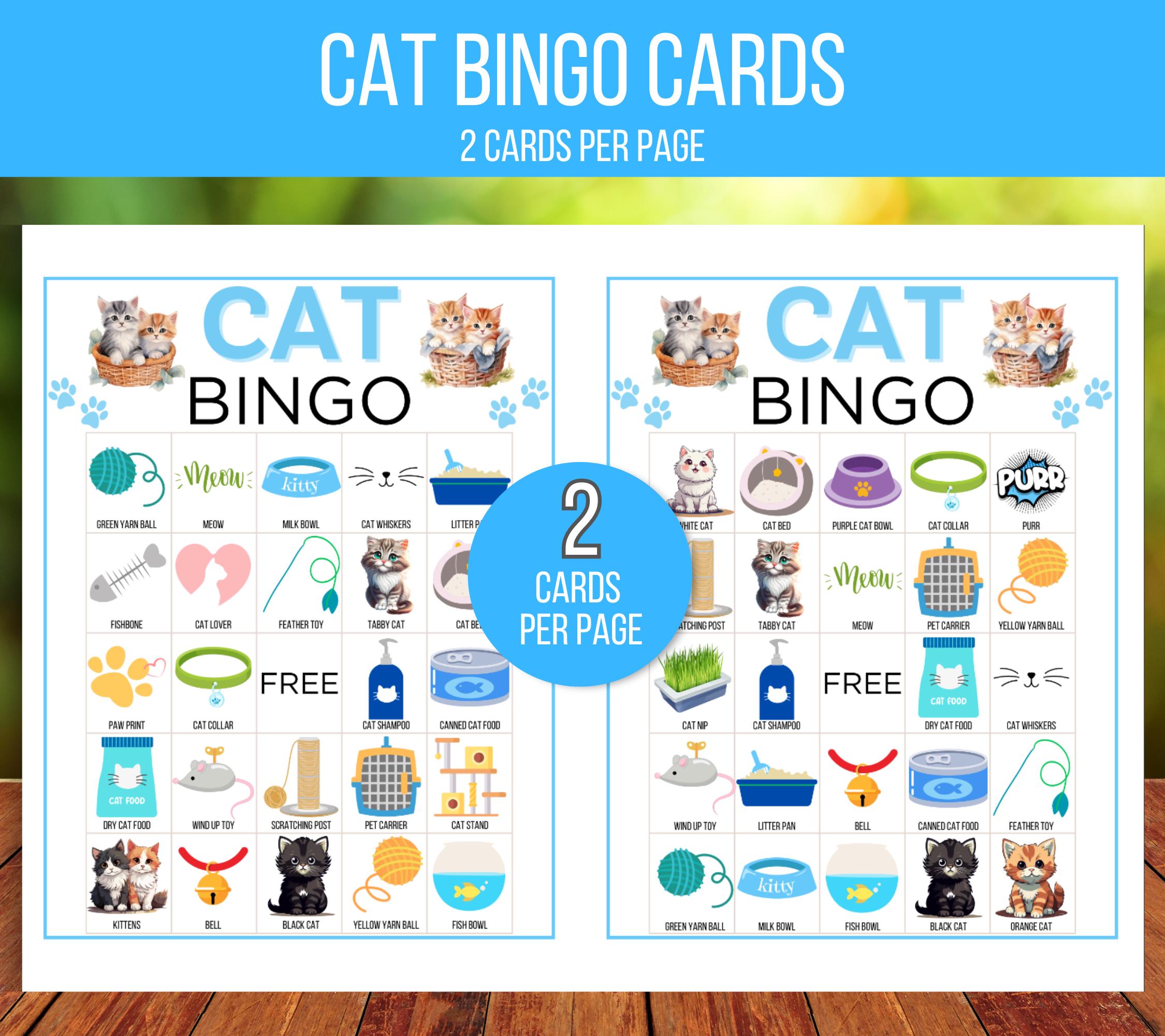 Cat Bingo, 30 Printable Cat Bingo Cards, Cat Birthday Party Game, Cat ...