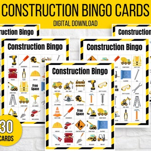 Construction Bingo, 30 Printable Construction Bingo Cards, Construction ...