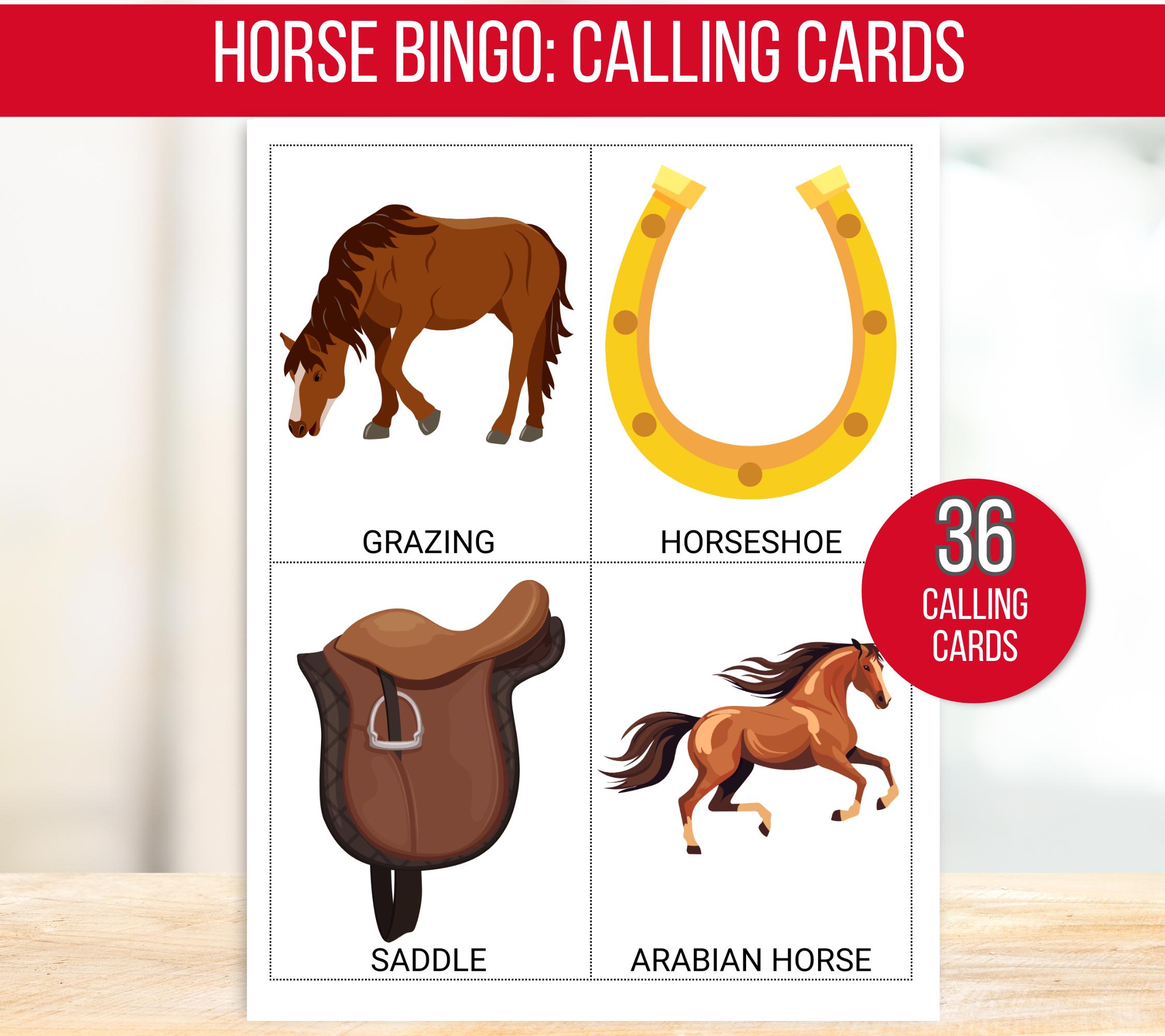 Horse Bingo, 50 Horse Bingo Cards, Horse Game, Horse Game for Kids ...
