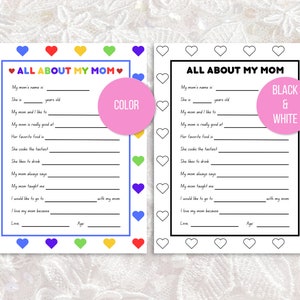 All About My Mom Fill in the Blanks Questionnaire, Mother's Day Craft ...