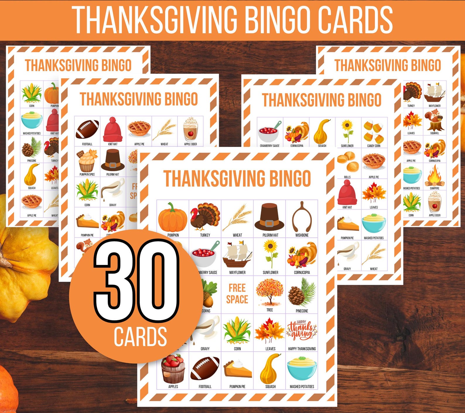 Thanksgiving Bingo, 30 Thanksgiving Bingo Cards, Thanksgiving Activity ...