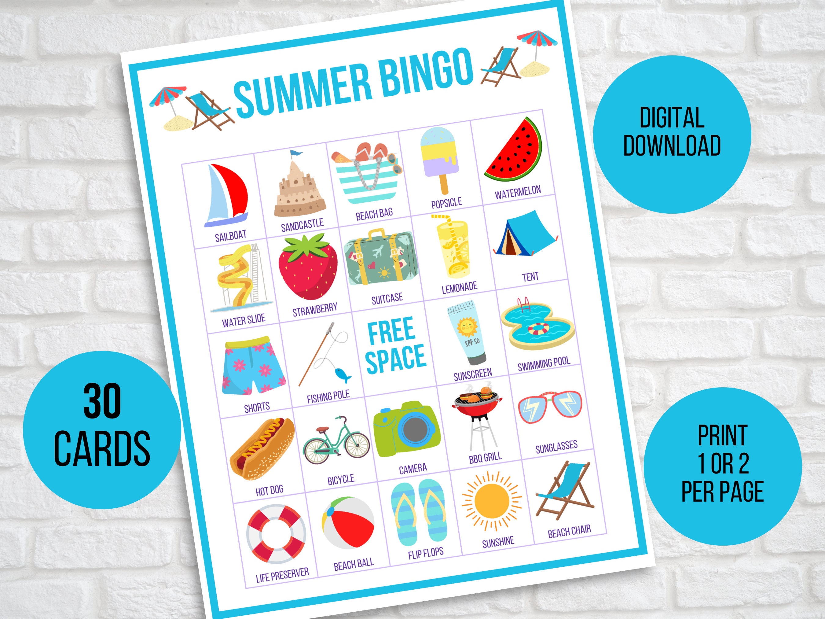 Summer Bingo 30 Unique Printable Summer Bingo Cards Summer - Etsy