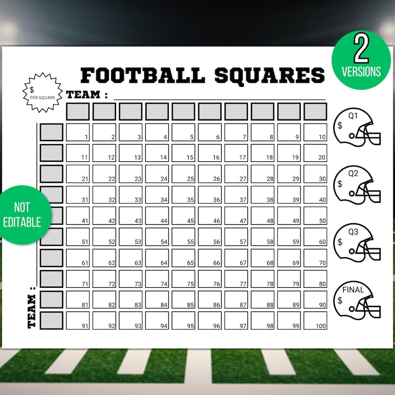 100 Square Editable Football Squares - Etsy