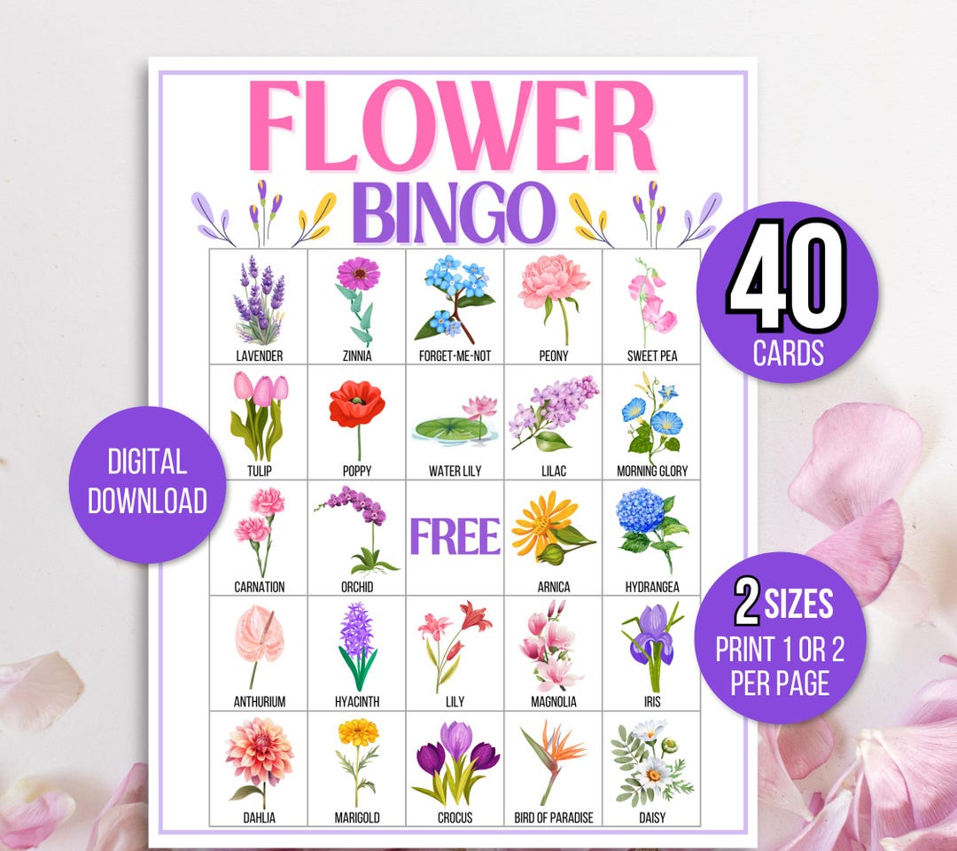 Flower Bingo, Spring Bingo, Garden Bingo, 40 Printable Flower Bingo ...