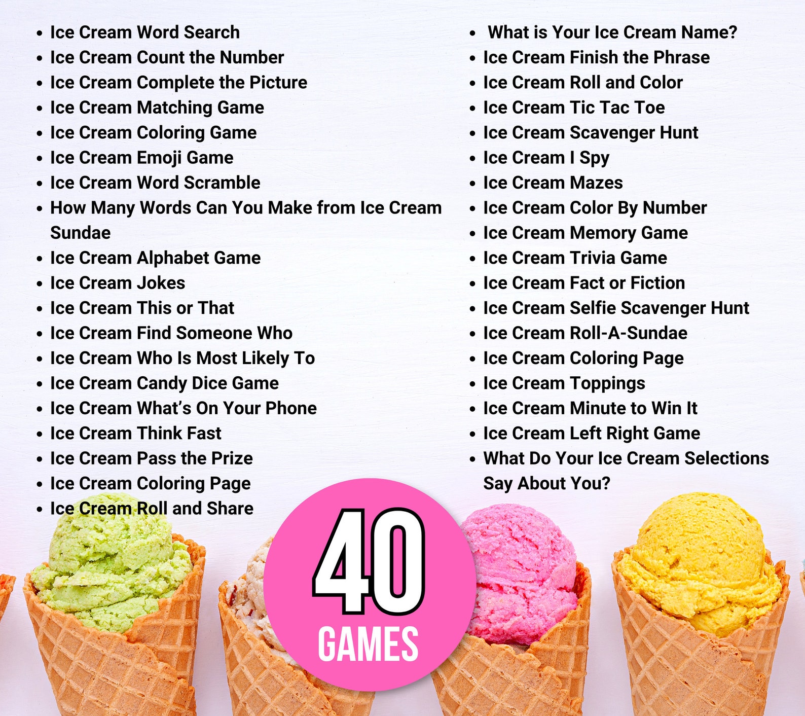 Ice Cream Party Games Bundle, Ice Cream Games, Ice Cream Activities ...