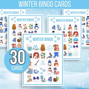 Winter Bingo, 30 Printable Winter Bingo Cards, Winter Activity for Kids ...