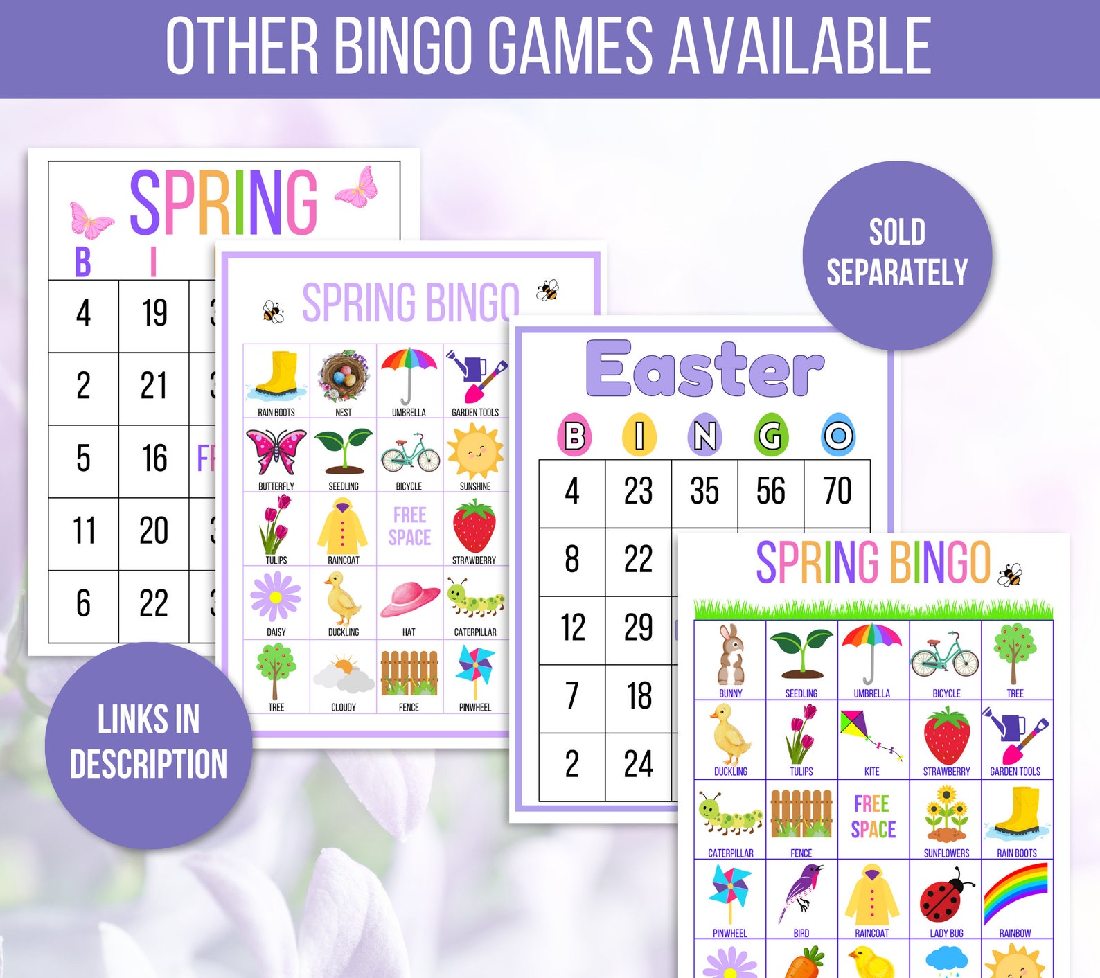 Flower Bingo, 100 Spring Bingo Cards, Flower Carte Bingo, Spring ...