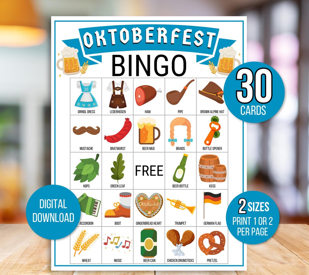 Oktoberfest Bingo, 30 Oktoberfest Bingo Cards, Oktoberfest Activity ...