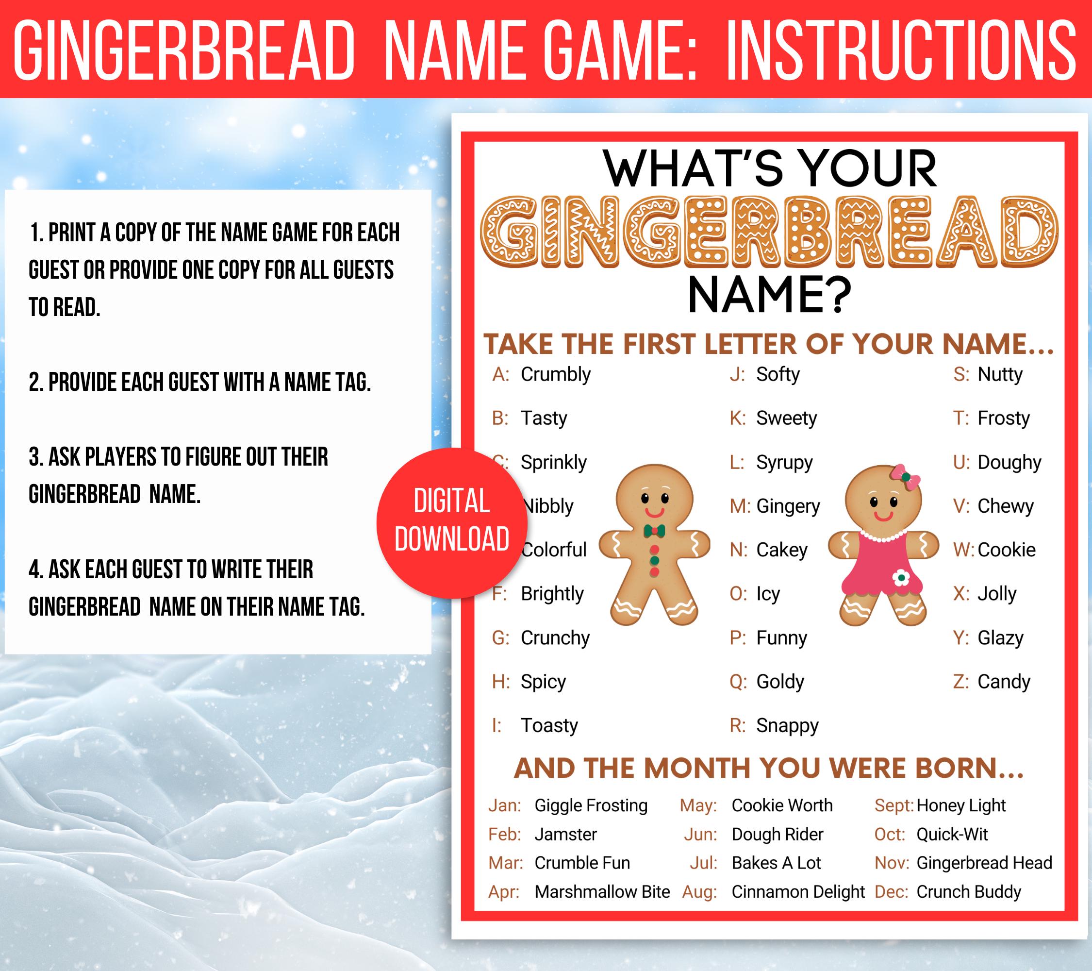 What's Your Gingerbread Name, Gingerbread Name Game, Gingerbread Games ...