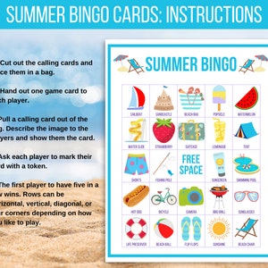 Summer Bingo, 30 Unique Printable Summer Bingo Cards, Summer Game ...