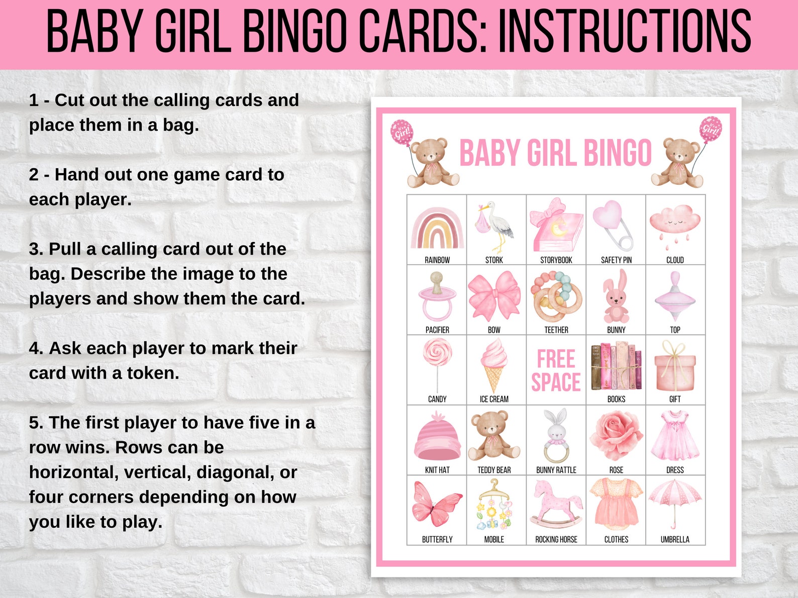 Baby Girl Bingo Baby Shower Bingo Baby Girl Shower Printable - Etsy