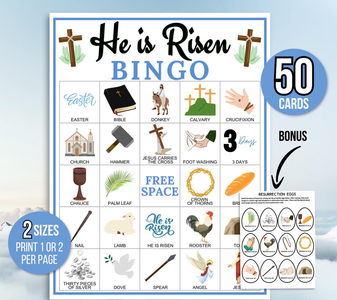 Resurrection Bingo, 50 Easter Bingo Cards, Easter Bible Bingo ...
