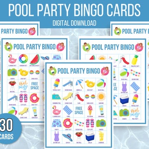 Pool Party Bingo, 30 Unique Printable Pool Bingo Cards, Pool Party Game ...